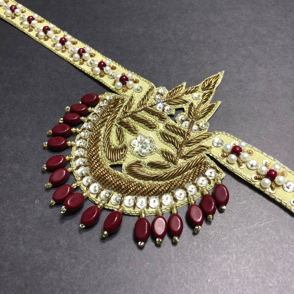 Alluring Maroon Beads with Off-white Pearls Motif Antique Backstripe ...